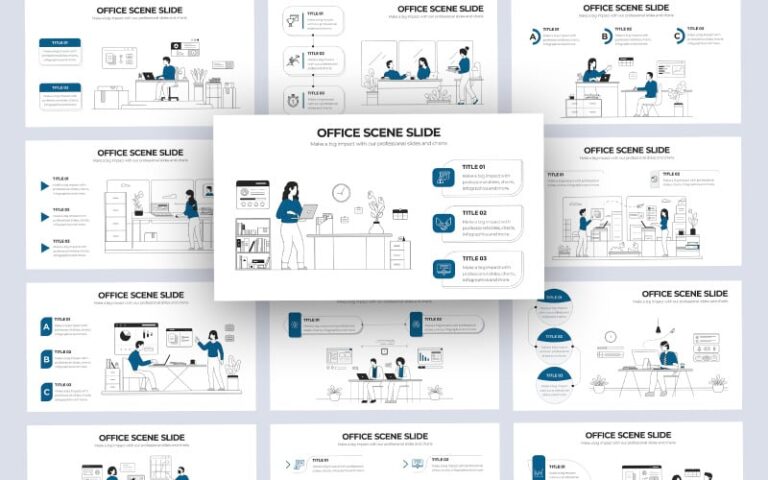 Office Scenes Vector Infographic PowerPoint Template - Template Witch
