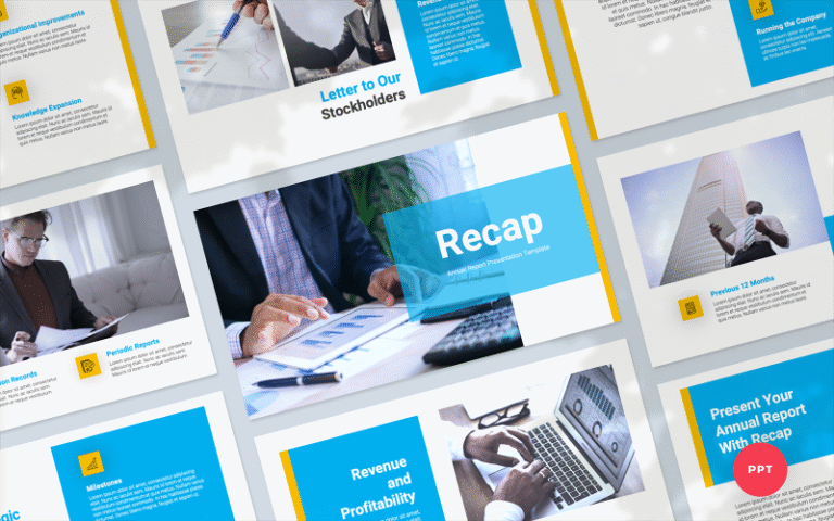 Recap - Annual Report Presentation PowerPoint Template - Template Witch
