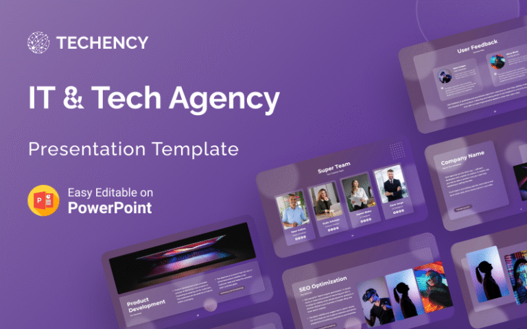 Techency – It & tech Agency Glassmorphic PowerPoint Presentation Template - Template Witch